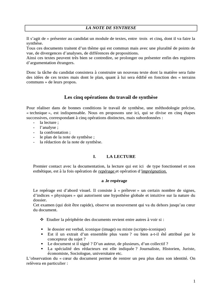 La Note Synthèse | PDF