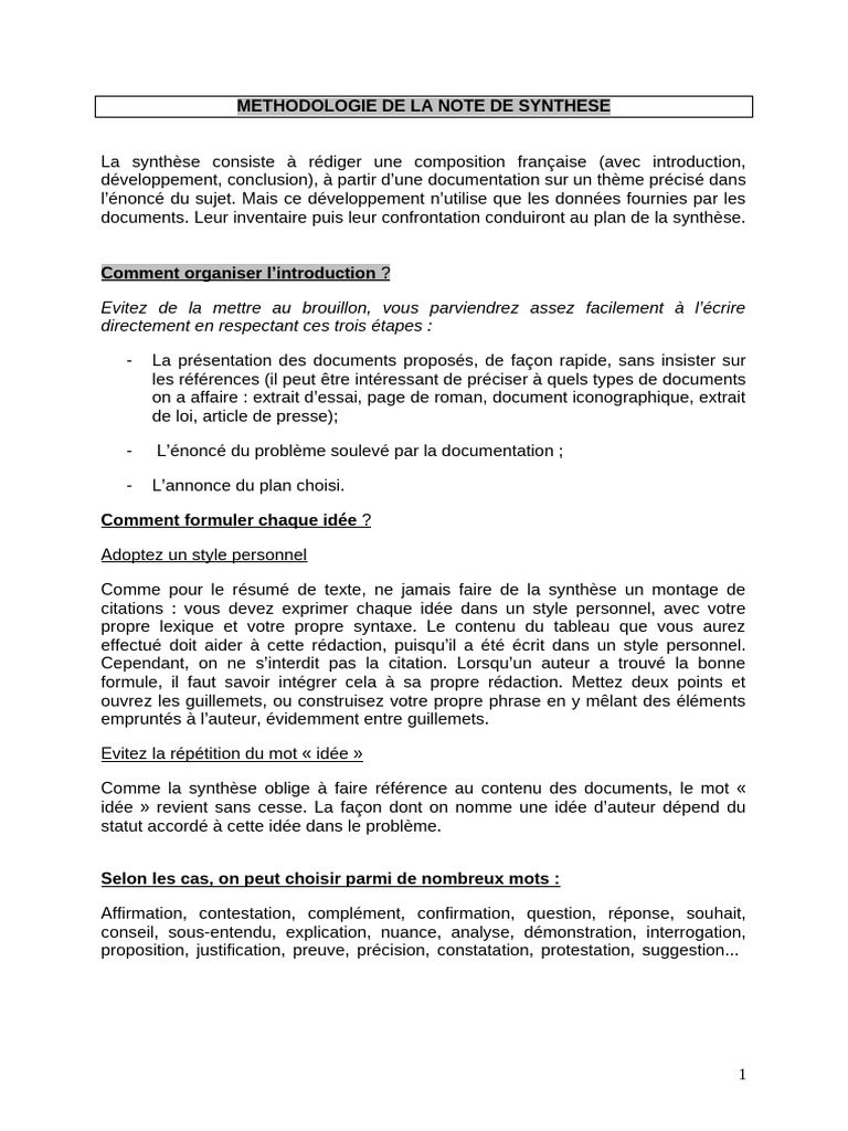 Methodologie de La Note de Synthese | PDF