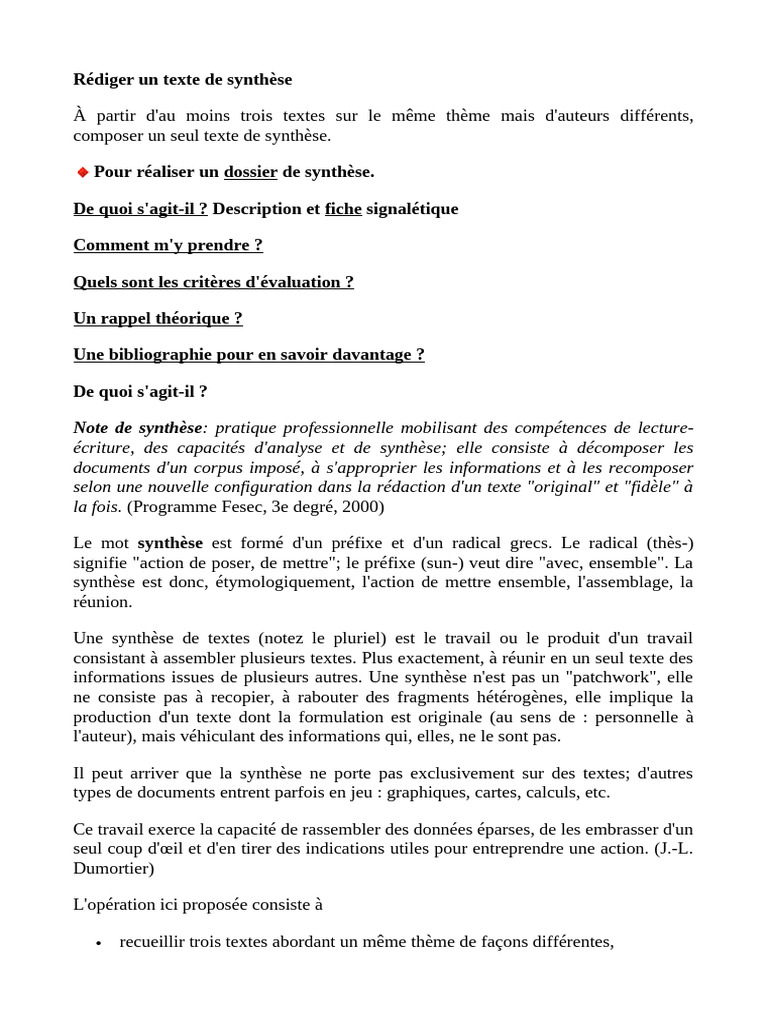 Rédiger Un Texte de Synthèse | PDF