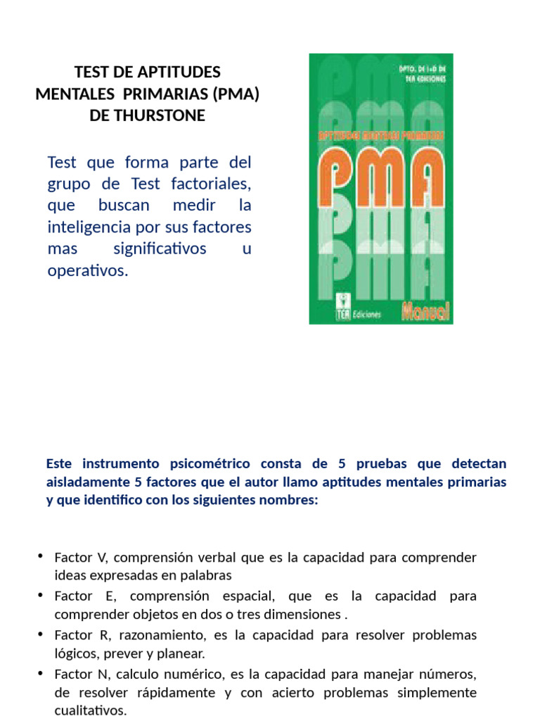 Test de Aptitudes Mentales Primarias (Pma) de Thurstone | PDF