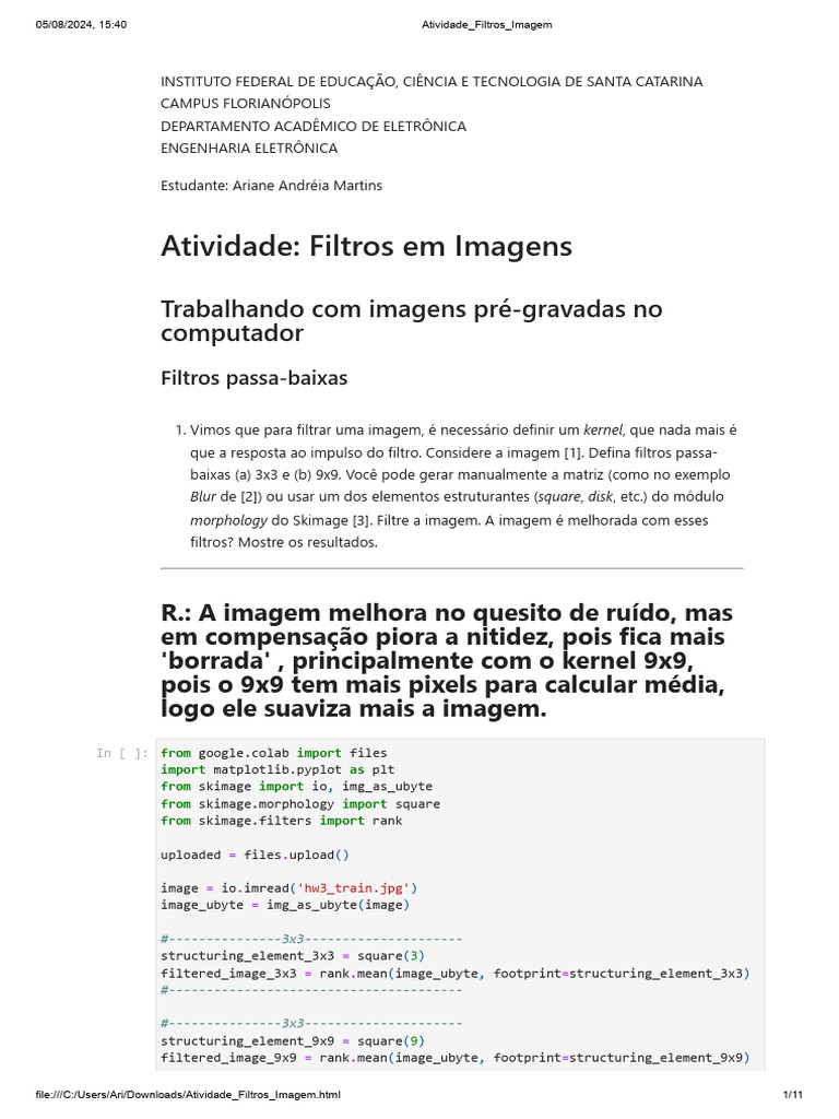 Atividade Filtros Imagem | PDF