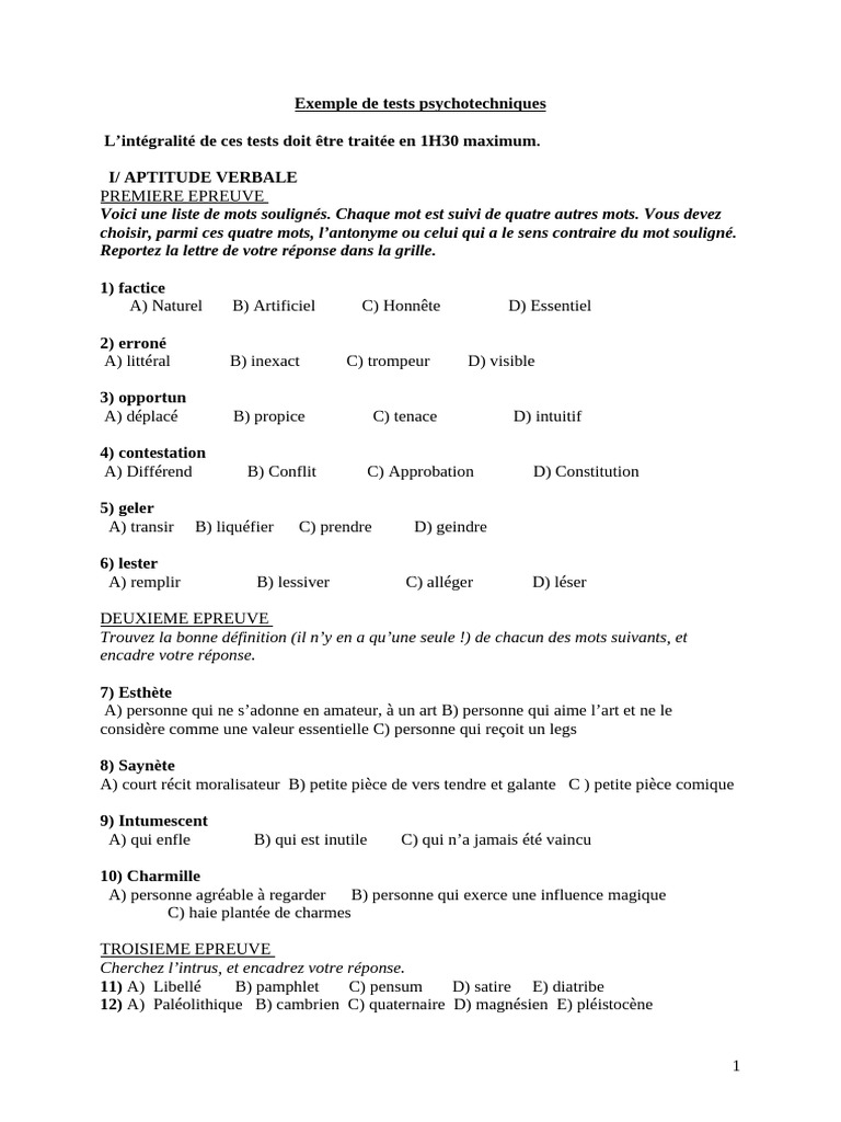 Exemple de Tests Psychotechniques | PDF