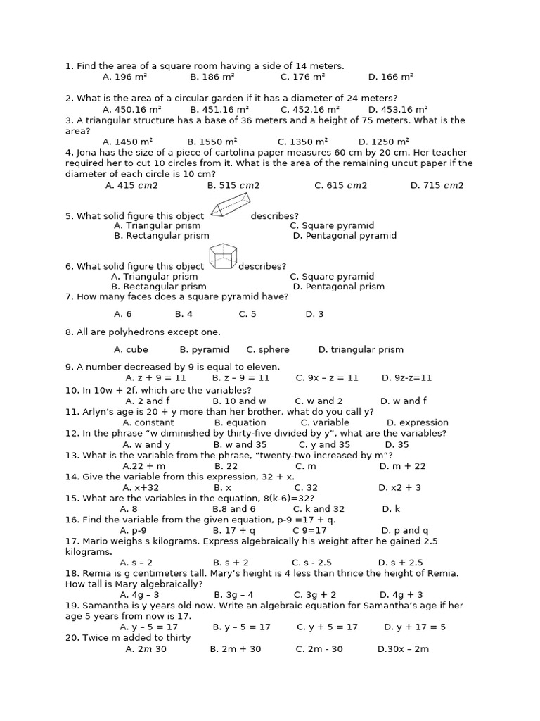 Summative Math Quarter 3 | PDF