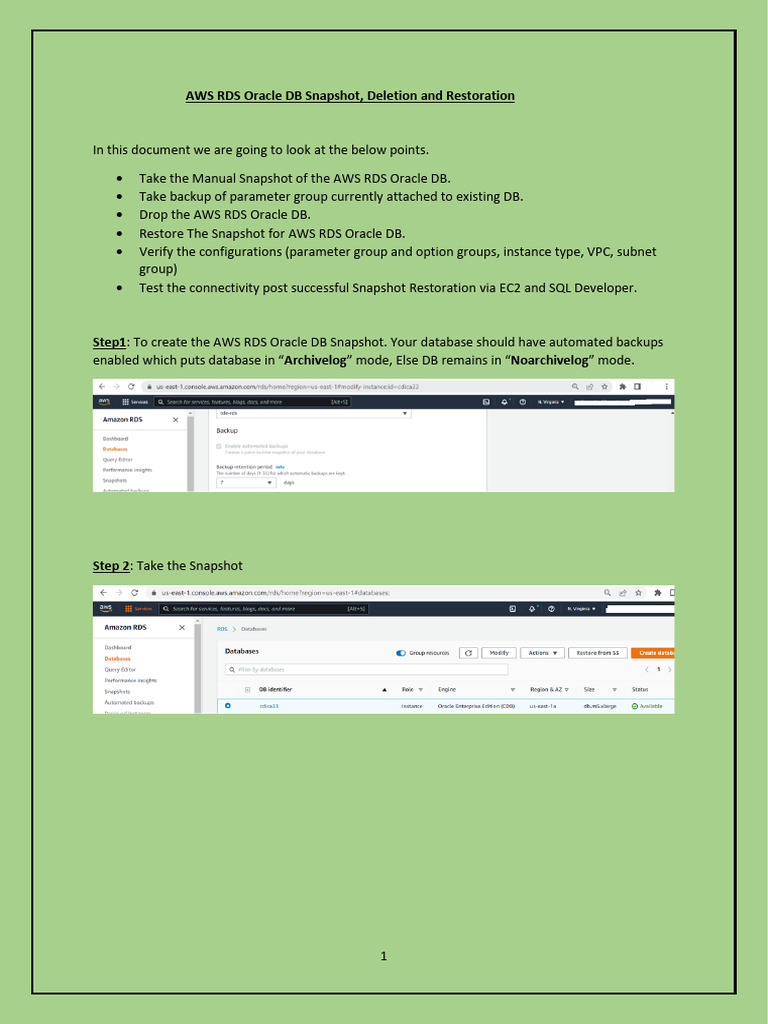 AWS RDS Restoring From A DB Snapshot For Oracle 1719837434 | PDF ...