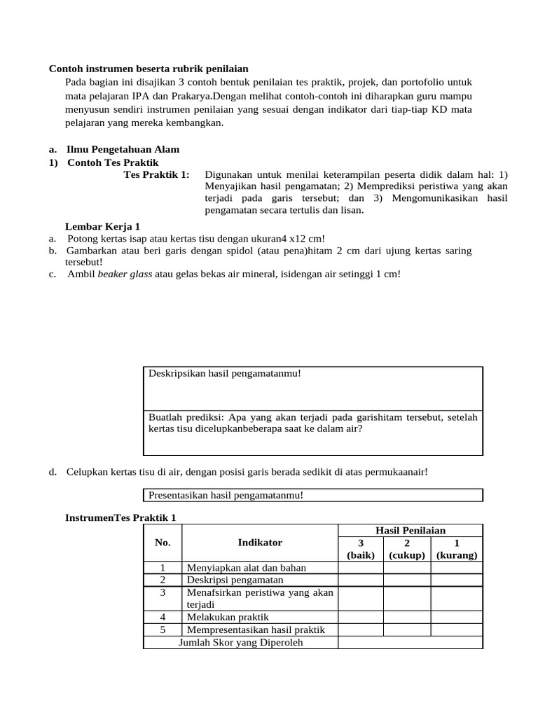 Tambahan Contoh Instrumen Beserta Rubrik Penilaian | PDF