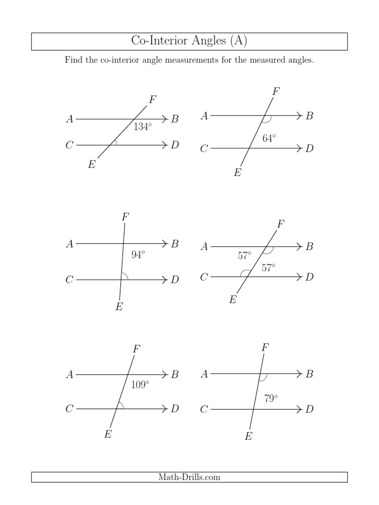Geometry Worksheet - Co-Interior Angle Relationships | PDF