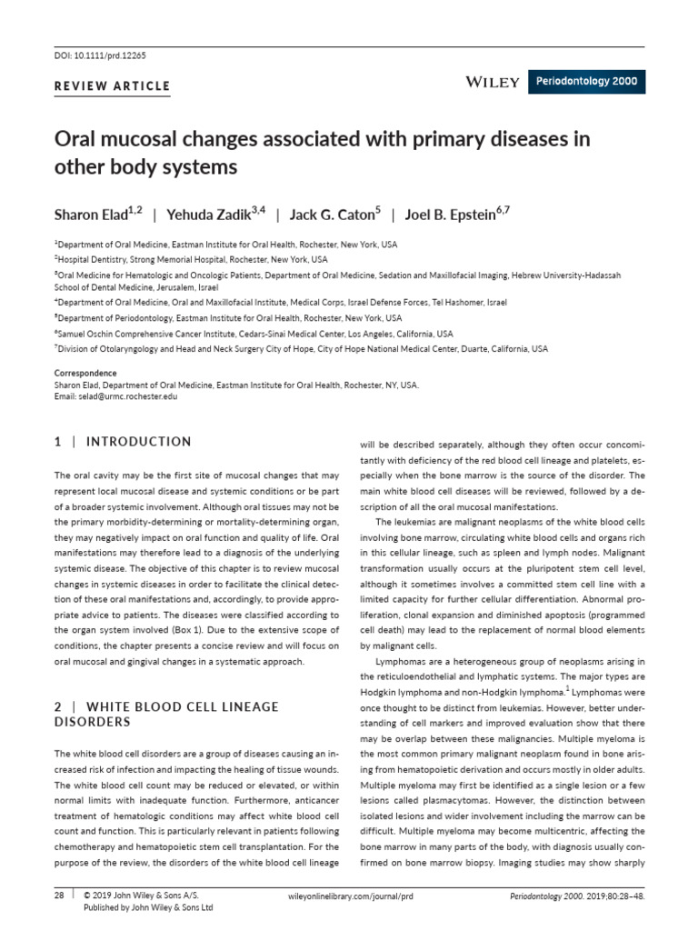 Oral Mucosal Changes Associated With Primary Diseases in Other Body ...