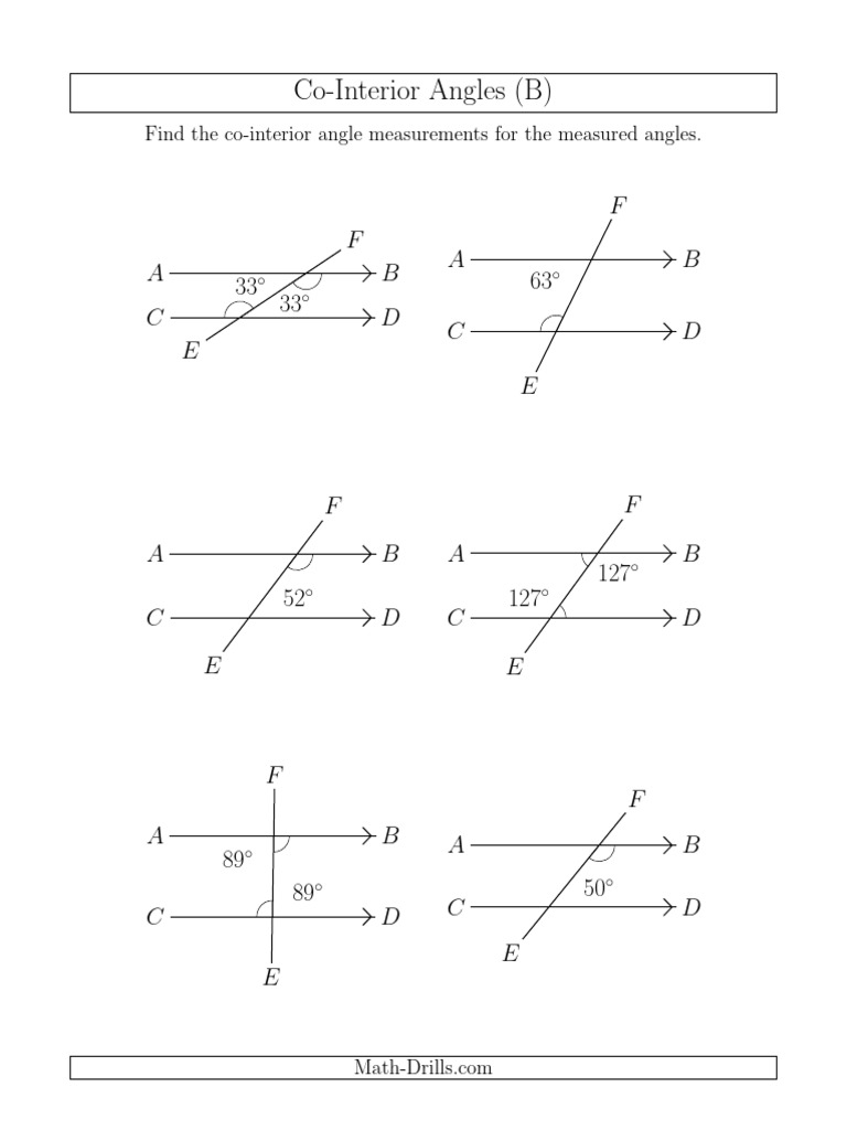 Geometry Worksheet - Co-Interior Angle Relationships2 | PDF | Geometry ...