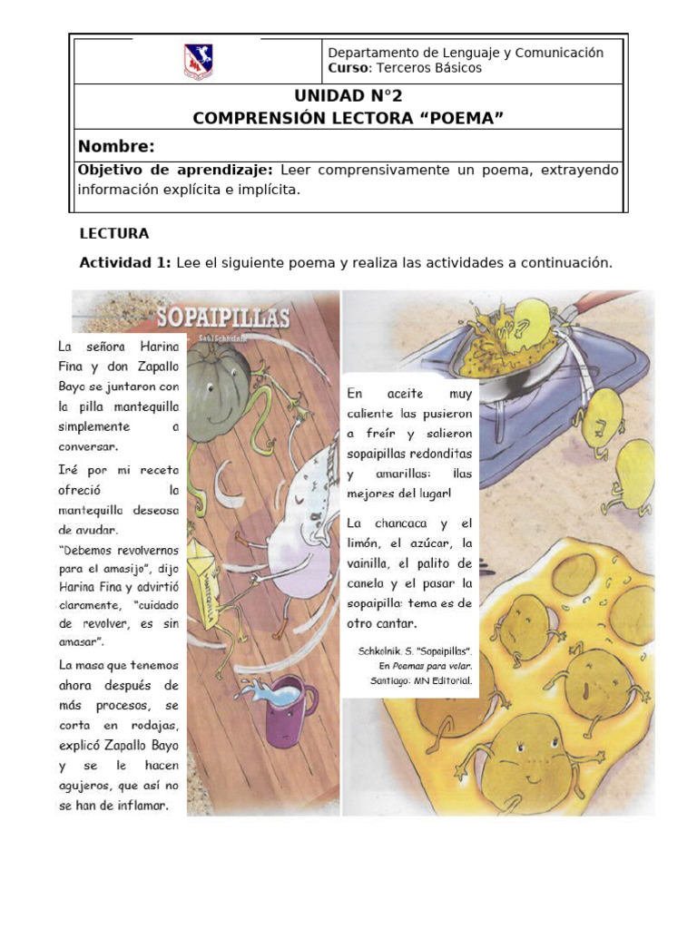 Unidad 2 Comprensión Lectora Poema | PDF