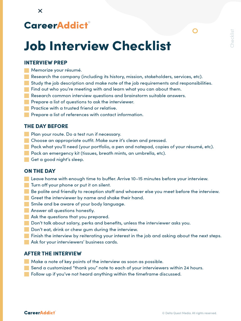 Job Interview Checklist - CareerAddict 2 | PDF