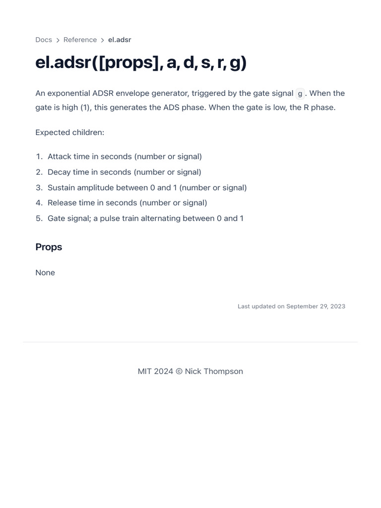 El - Adsr ( (Props), A, D, S, R, G) - Elementary Audio | PDF