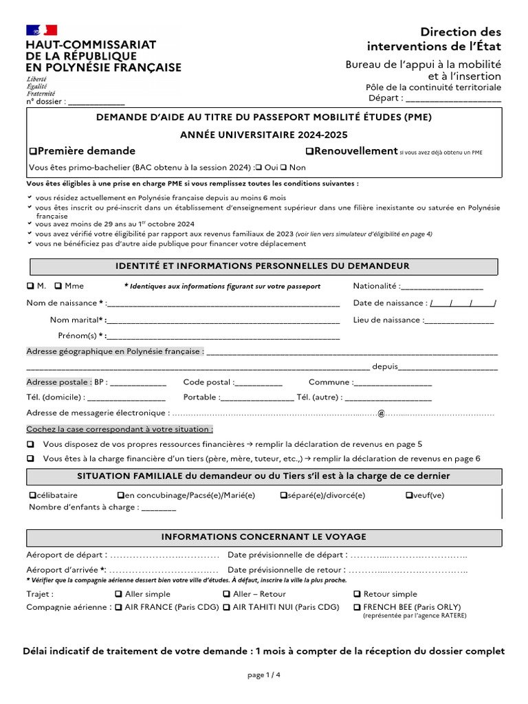 Formulaire PME 2024-2025 | PDF