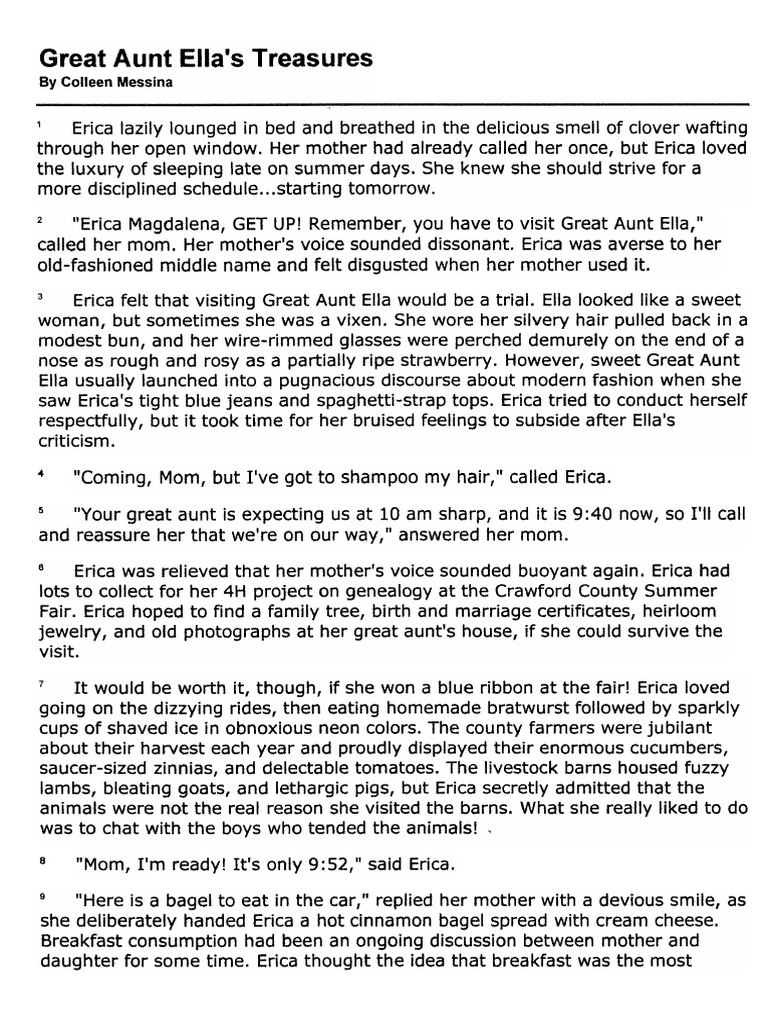 Great Aunt Ellas Treasures Story | PDF
