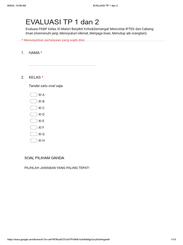 EVALUASI TP 1 Dan 2 - Google Formulir | PDF