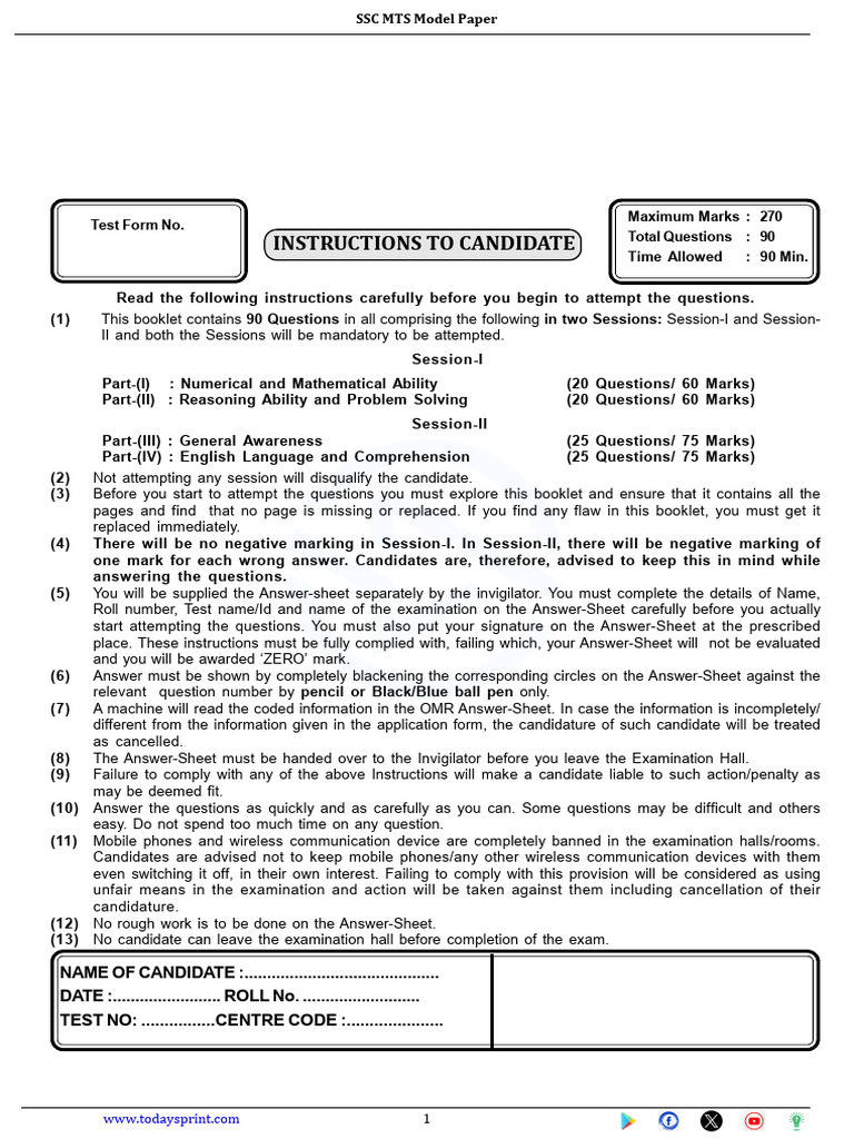Instructions To Candidate: Maximum Marks: 270 Total Questions: 90 Time ...