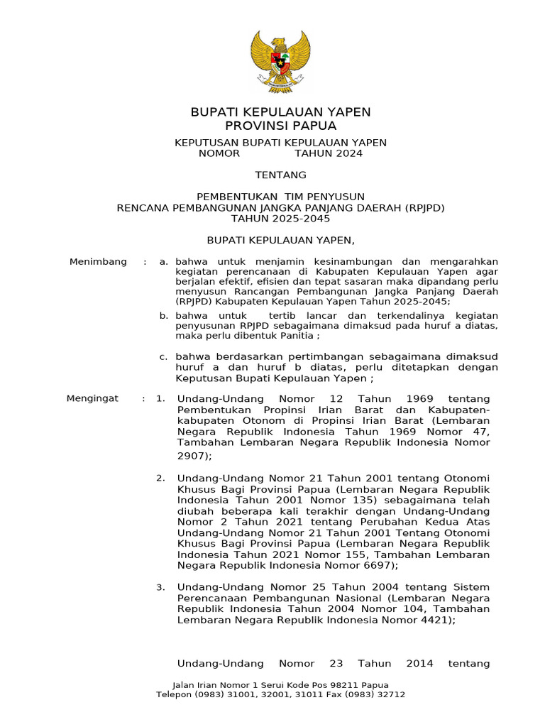 SK Panitia Pelaksana Ranwal RPJPD - BARU | PDF