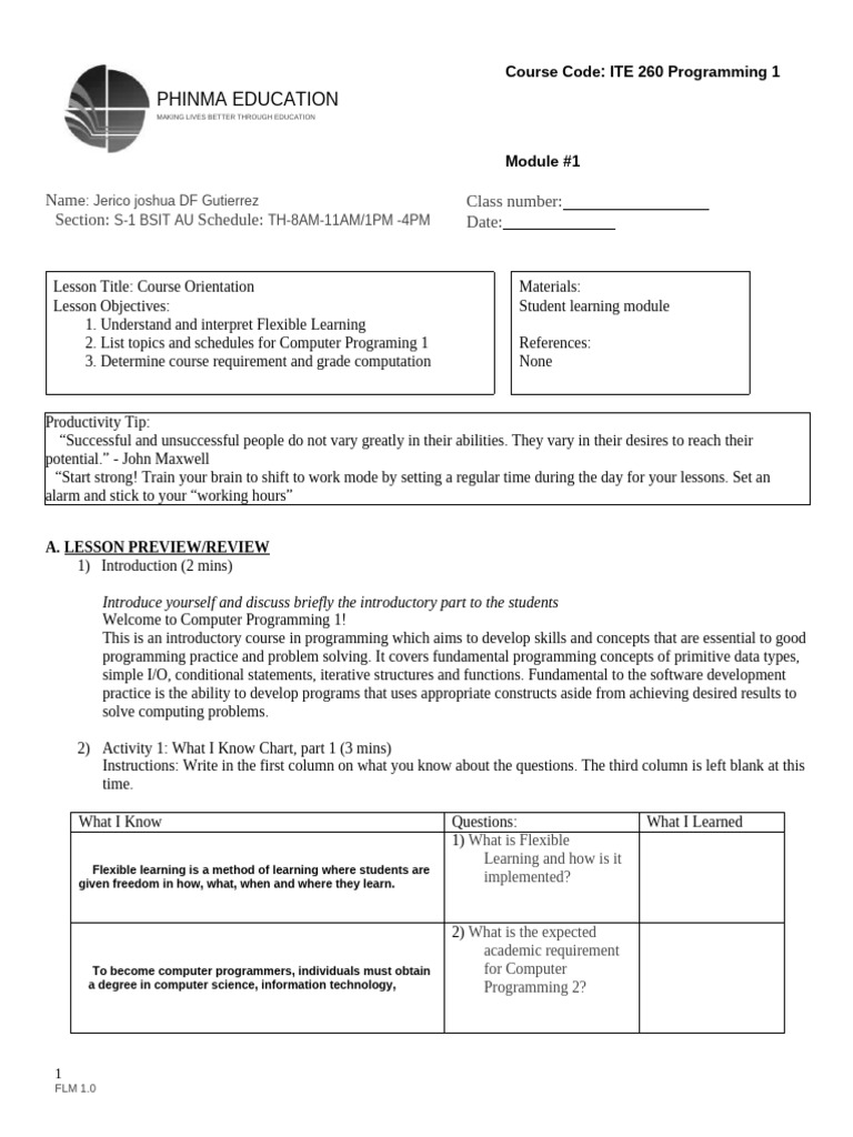 ITE 260 Student - S Guide Day 1 | PDF