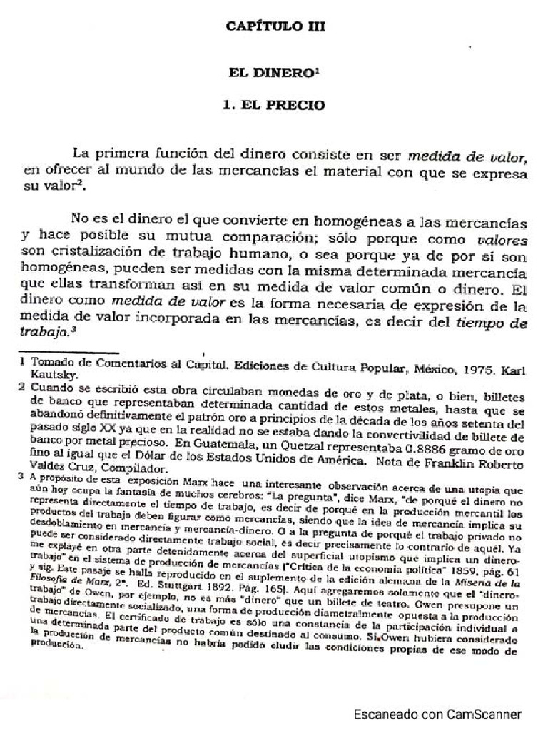 Economía Política, Capítulo III El Dinero-Comprimido | PDF