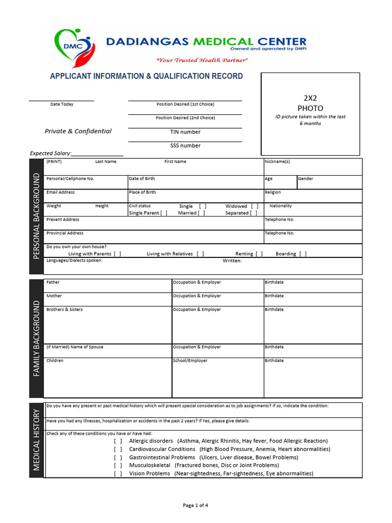 02 Applicant Information and Qualification Record (Short Size) | PDF