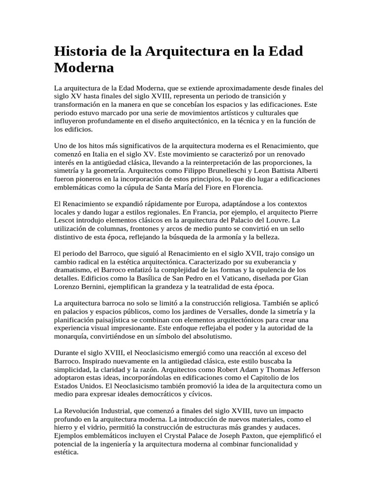 Historia de La Arquitectura en La Edad Moderna | PDF