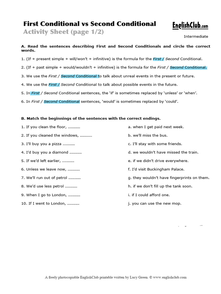 First Vs Second Conditional Practice Answers | PDF