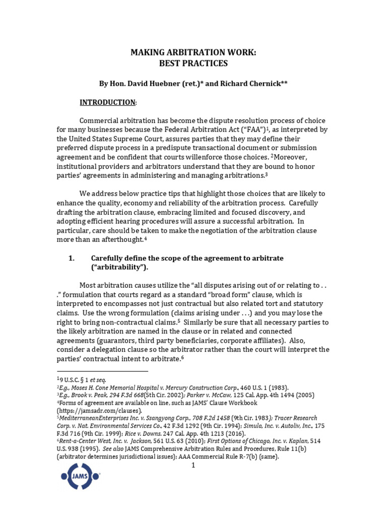 2019-11-13 JAMS-Best Practices For Making Arbitration Work-HANDOUT | PDF
