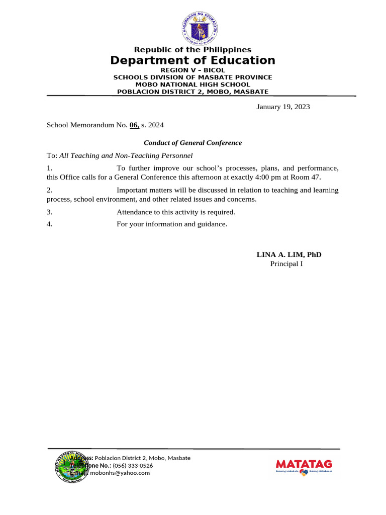 School Memo 06, S. 2024 | PDF
