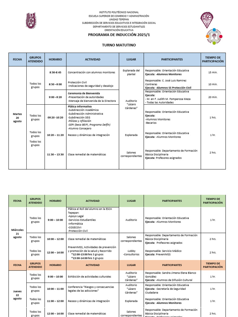 Programa de Inducción 2025-1 Ambos Turnos | PDF