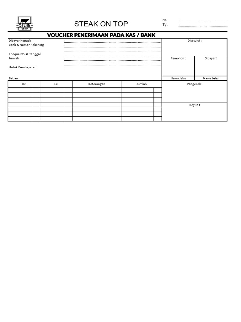Form - SOT - Voucher Penerimaan KAS BANK | PDF