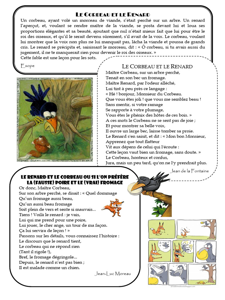 Le Corbeau Et Le Renard 3 Versions | PDF