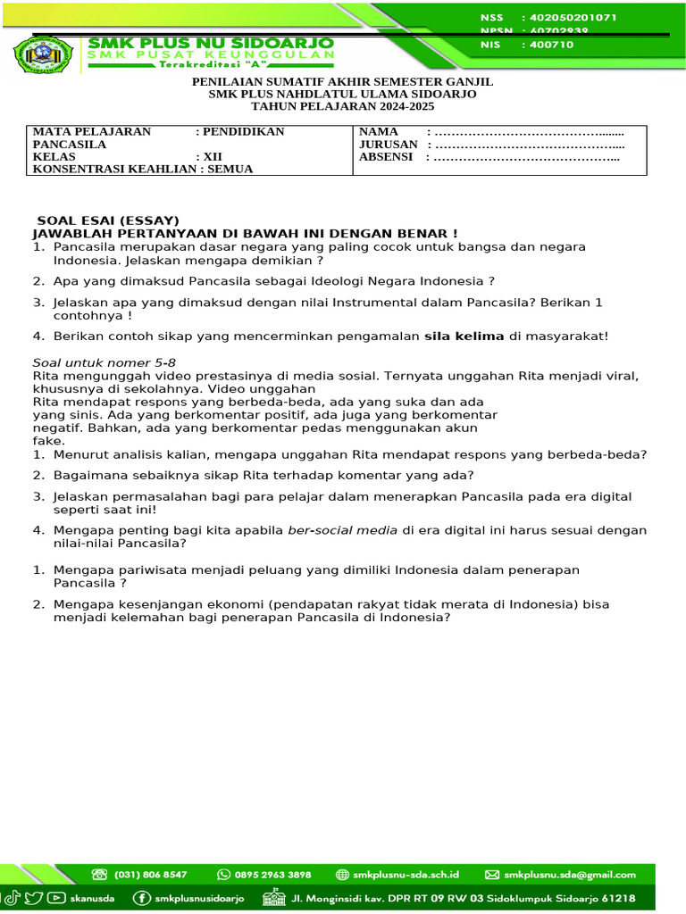 01.soal STS KK Akutansi Kelas Xii (Pak Roky) | PDF