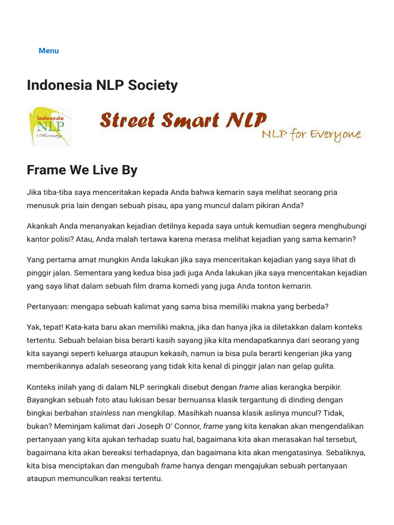 Frame We Live by - Indonesia NLP Society | PDF