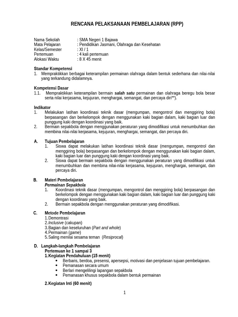 RPP SMA Kls - XI Smt. 1 | PDF