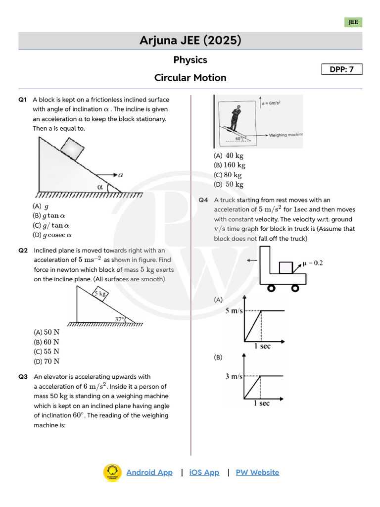 Circular Motion - DPP 07 (Of Lec 08) - Arjuna JEE 2025 | PDF | Acceleration | Force