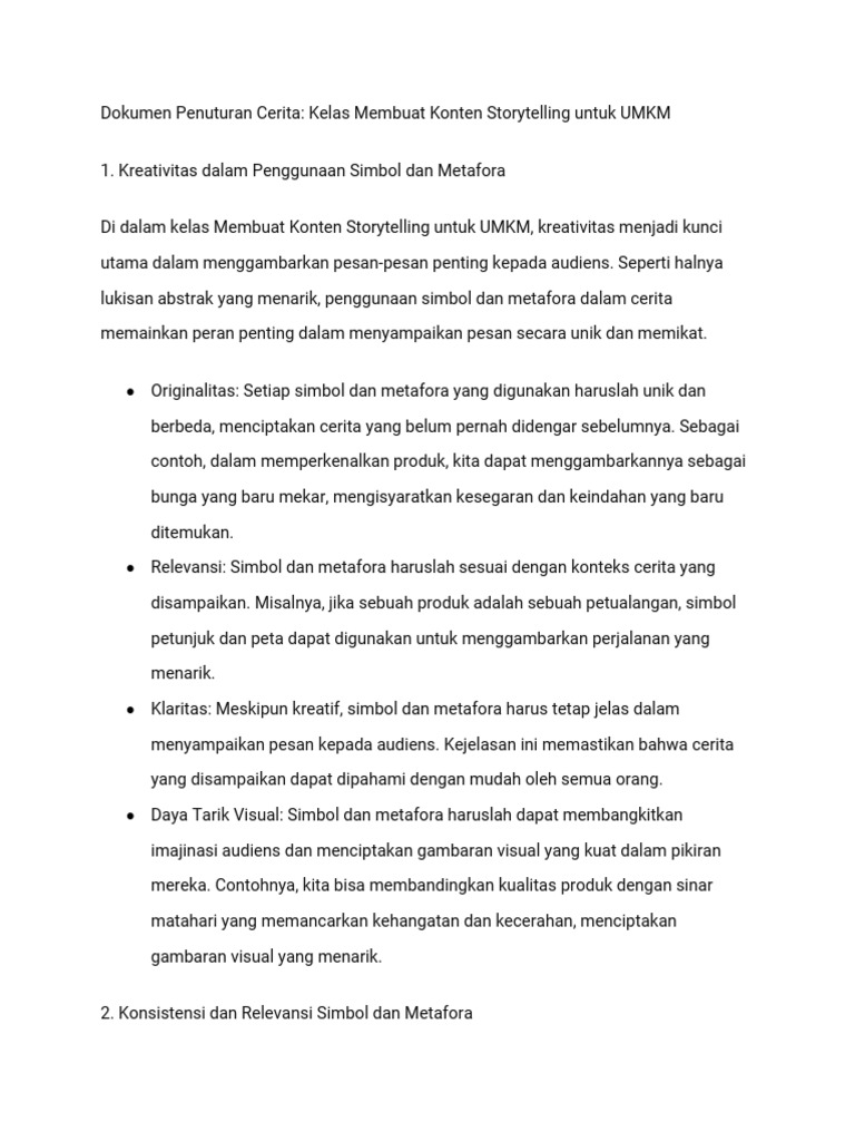 Storytelling UMKM: Simbol & Metafora | PDF