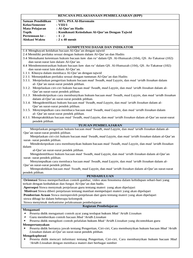 RPP-Kelas-8 Mts 2024 | PDF