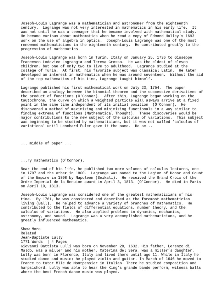 Joseph Louis Lagrange Mathematics and COntribution | PDF | Calculus ...