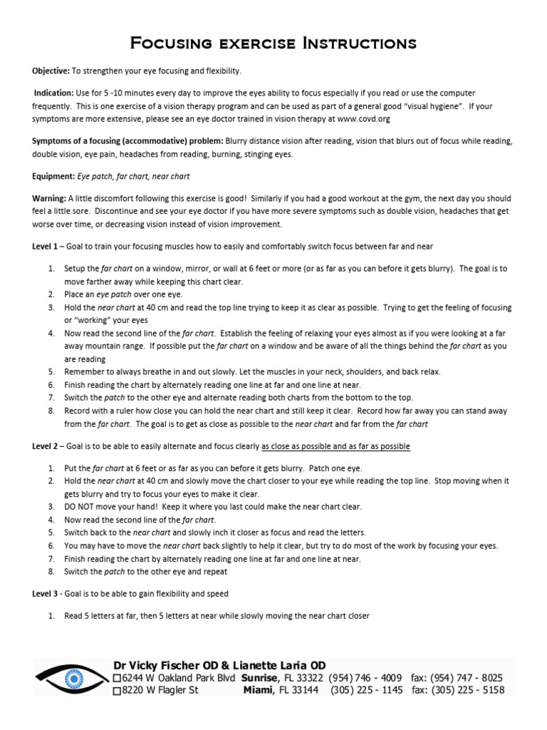 Eye Focusing Exercise Instructions | PDF