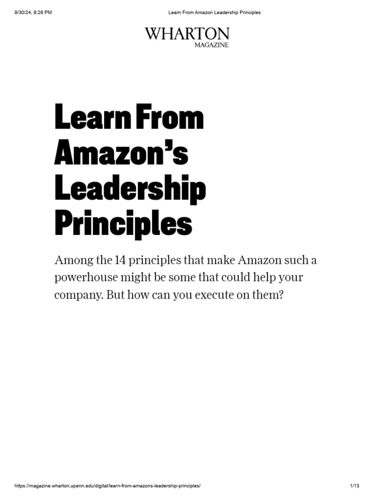 Learn From Amazon Leadership Principles | PDF