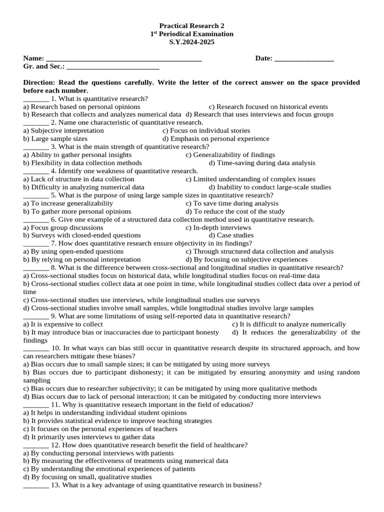 Practical Research II Periodical Exam 2024-2025 | PDF | Quantitative ...