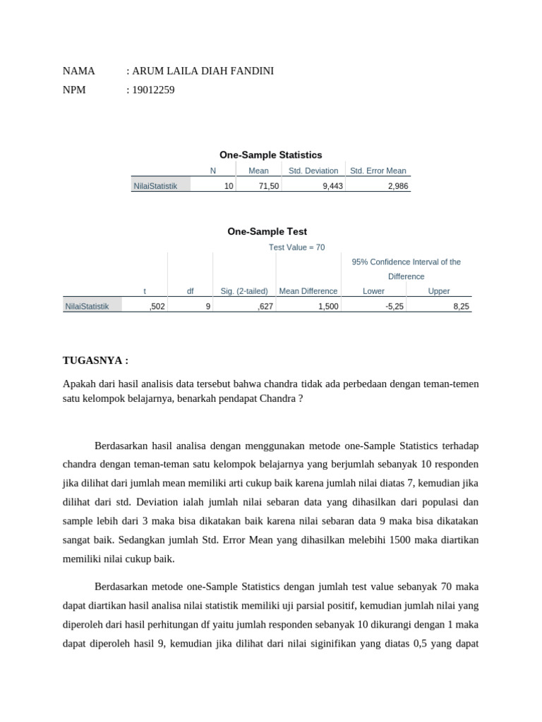 Hasil Olahan Data One Sample Statistik | PDF
