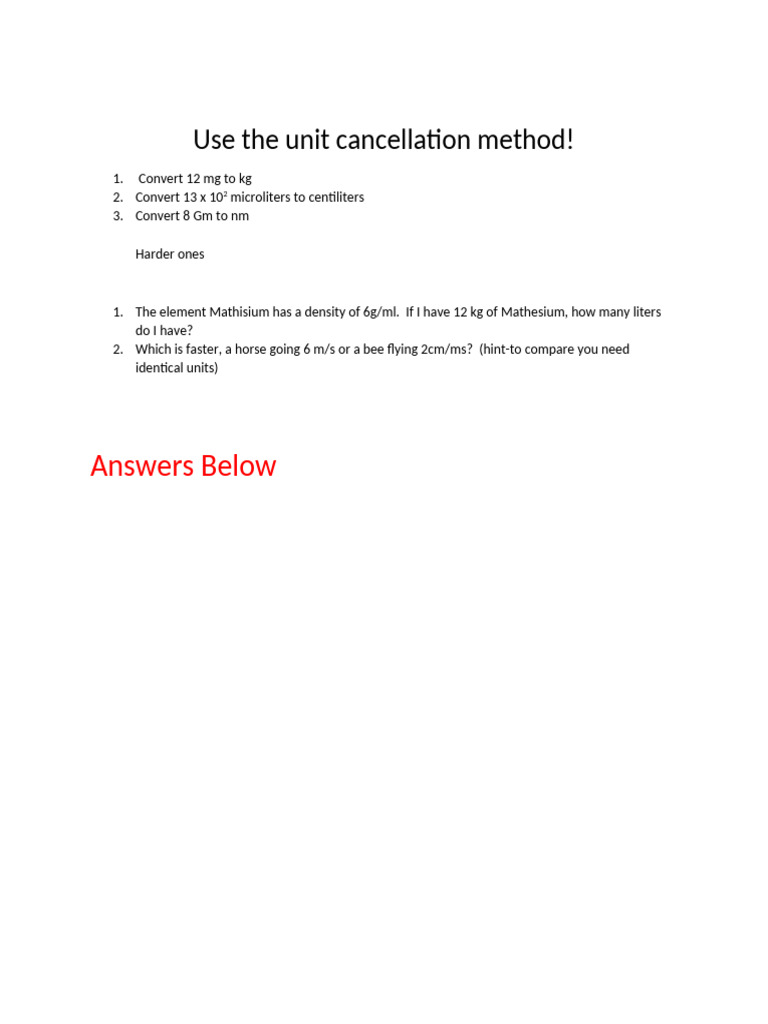 Unit Conversion Additional Problems | PDF