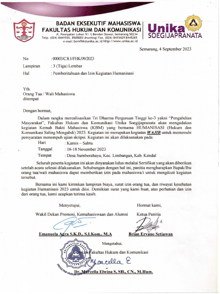 Surat Pemberitahuan Dan Izin Kegiatan Humanisasi 2023 ODI LAMAK | PDF