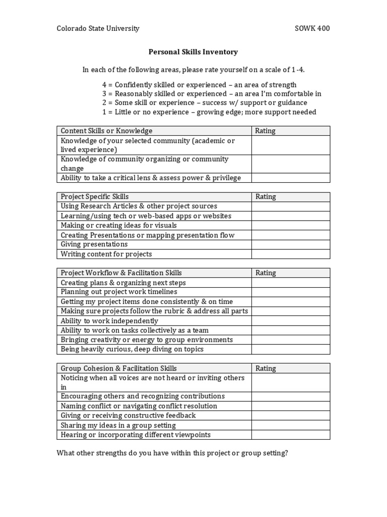 Personal Skills Inventory | PDF