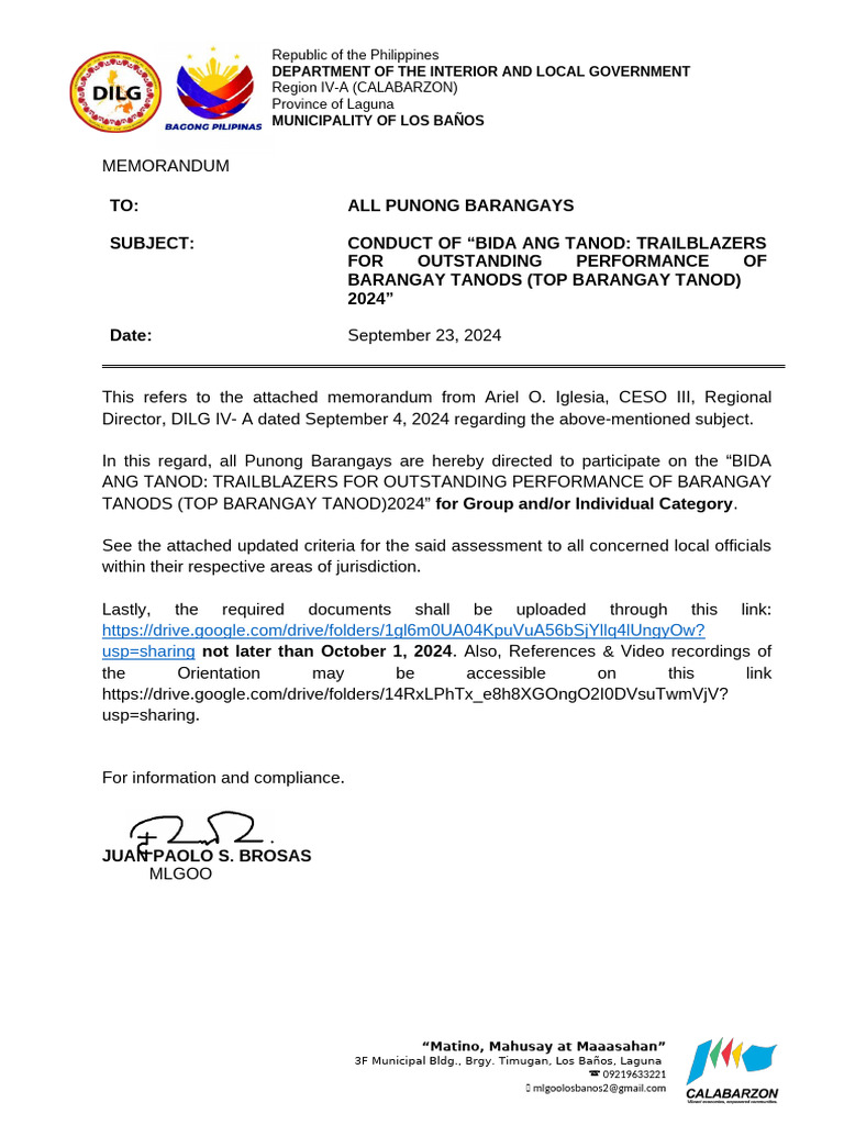 Memo TOP Tanod | PDF