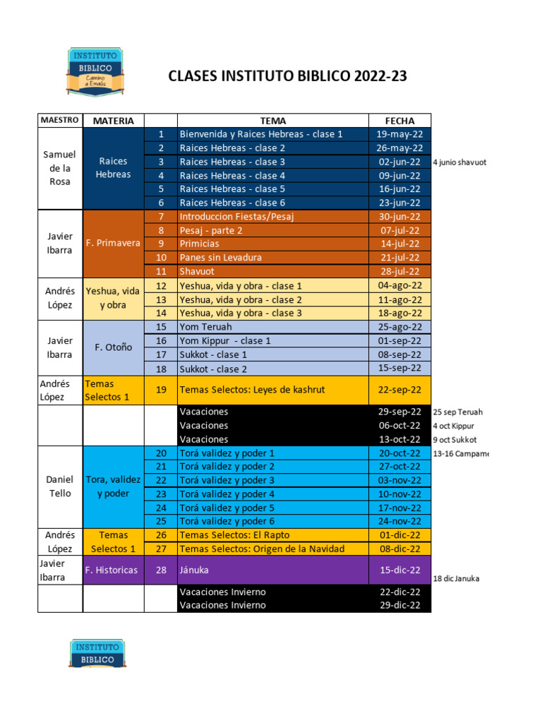Calendario Clases 2021-2022 - Maestros | PDF