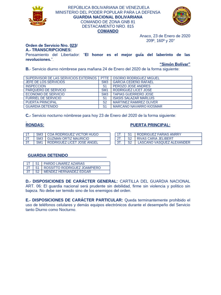 Orden de Servicio S1. Isasis Salazar Marluis Johans 23-01-20 | PDF