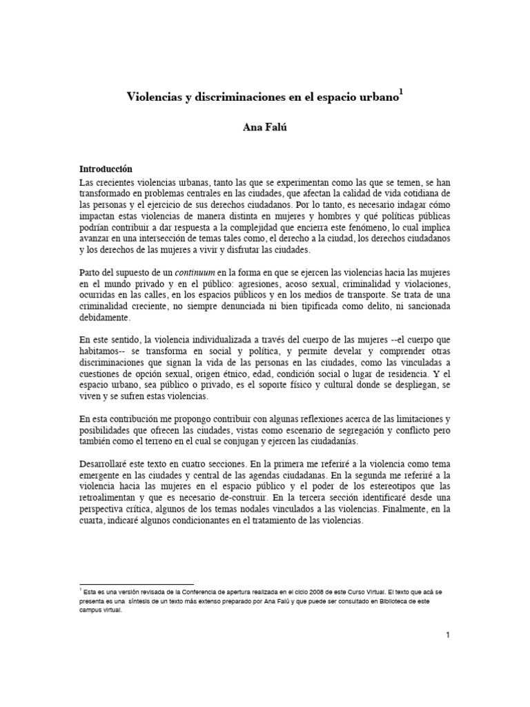 1.-Ana Falu. Violencias y Discriminaciones en El Espacio Urbano2 PDF | PDF