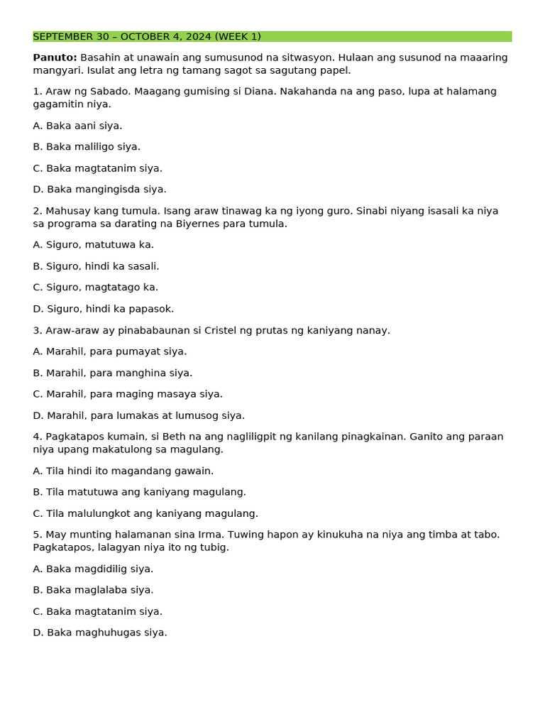 Q2 Filipino Week 1 | PDF