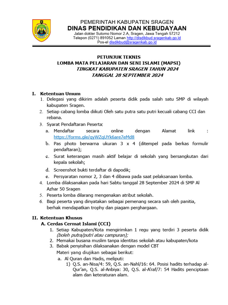 Juknis Mapsi - Xiii.smp 2024.sragen | PDF